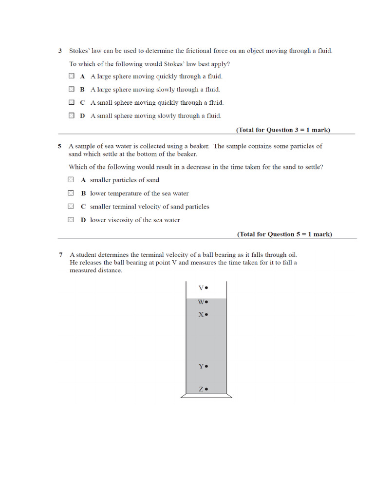 Stoke's Law MCQ | PDF