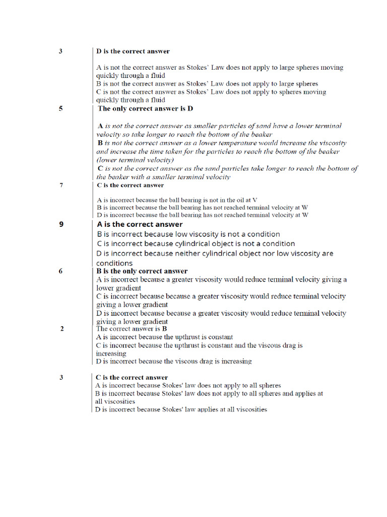 Stoke's Law MCQ Solutions | PDF