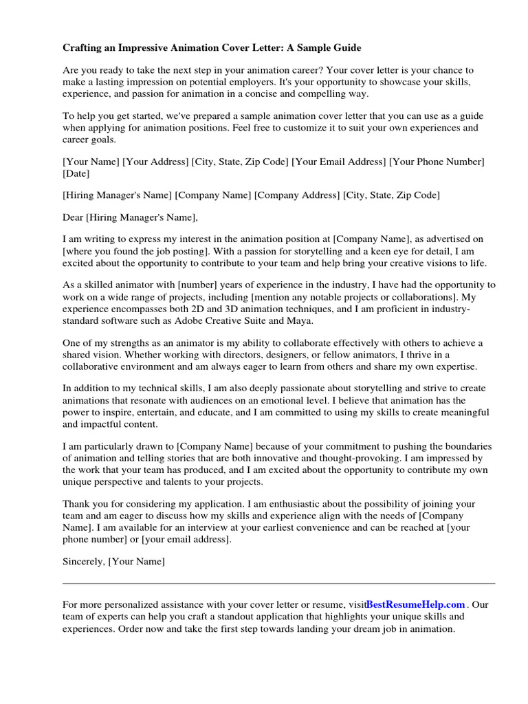 Animation Cover Letter Sample | PDF | Résumé | 3 D Computer Graphics