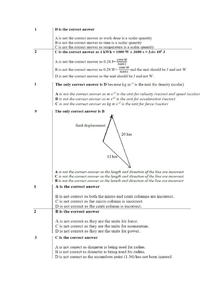 Unit and Vector MCQ Soultions | PDF