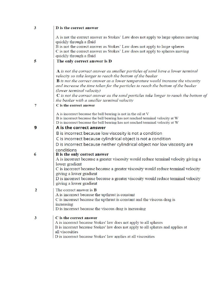 Stoke's Law Solutions | PDF | Drag (Physics) | Viscosity