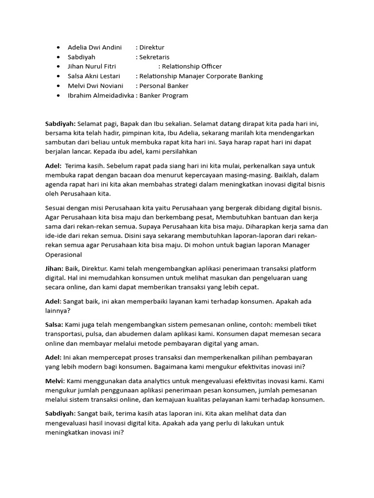 Dialog Rapat PT Bright Future | PDF