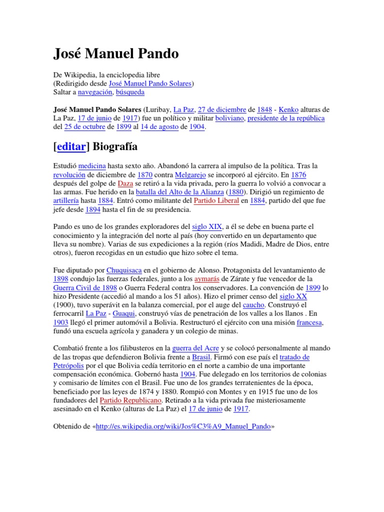 José Manuel Pando | PDF | América del Sur | Bolivia