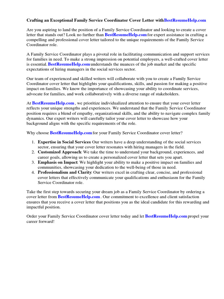 Family Service Coordinator Cover Letter Guide | PDF | Career & Growth ...