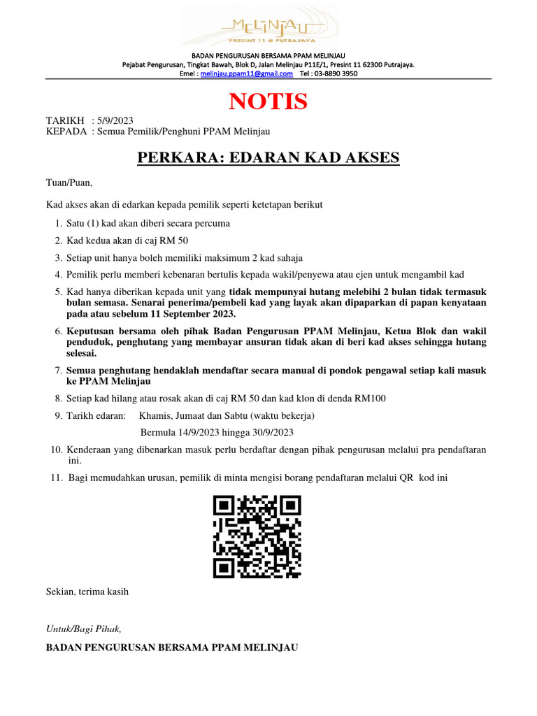 Edaran Kad Akses PPAM Melinjau | PDF