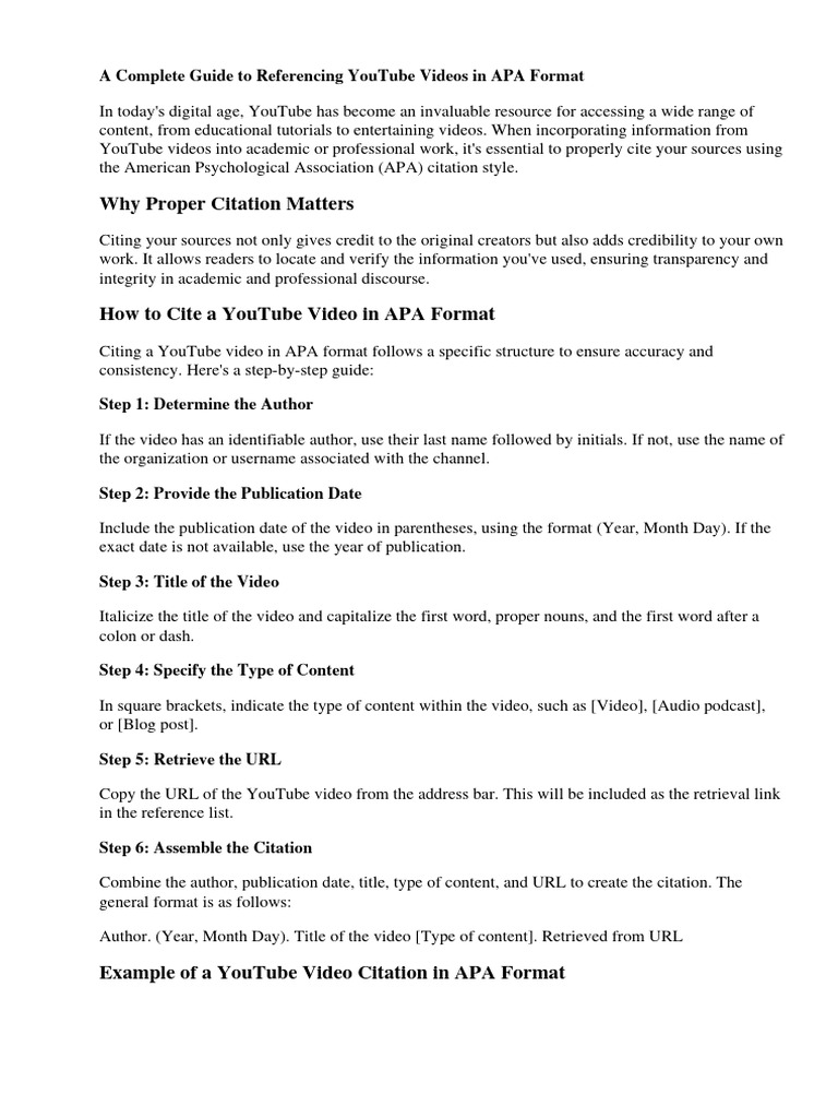 APA YouTube Citation Guide | PDF | Apa Style | Citation