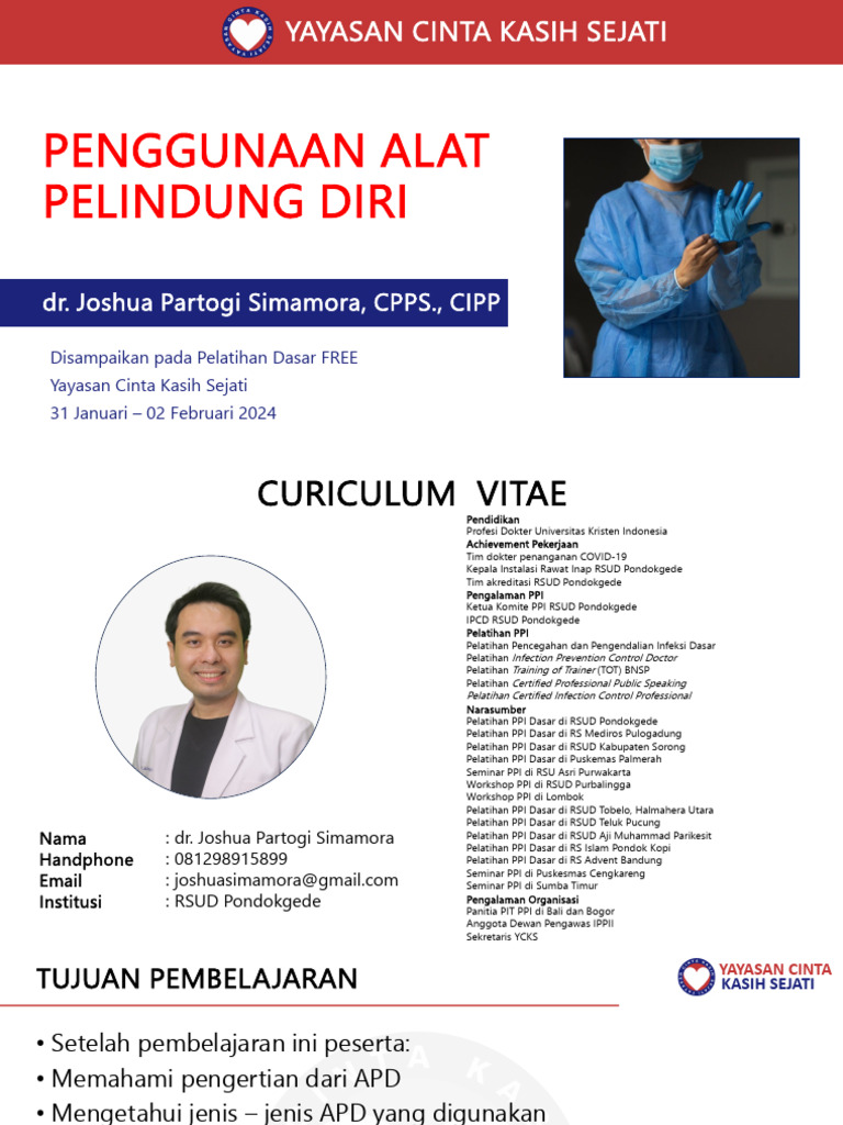 Penggunaan Alat Pelindung Diri: Dr. Joshua Partogi Simamora, CPPS., CIPP | PDF