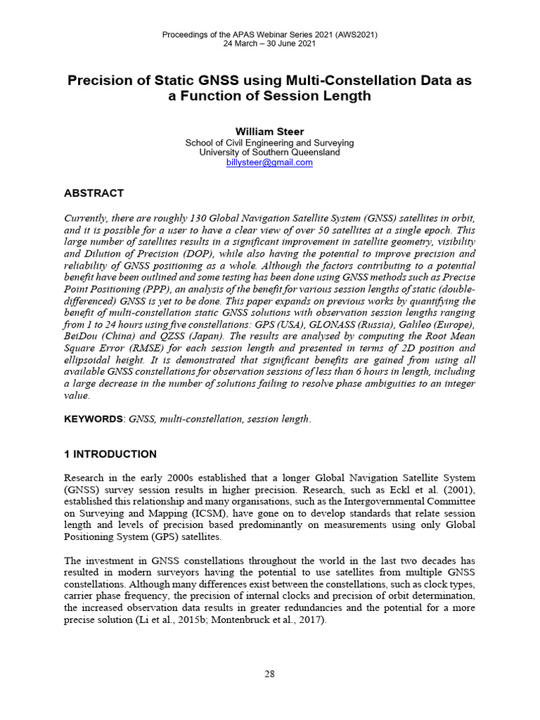 Precision of Static GNSS Using Multi Constellation Data As A Function of Session Length | PDF ...