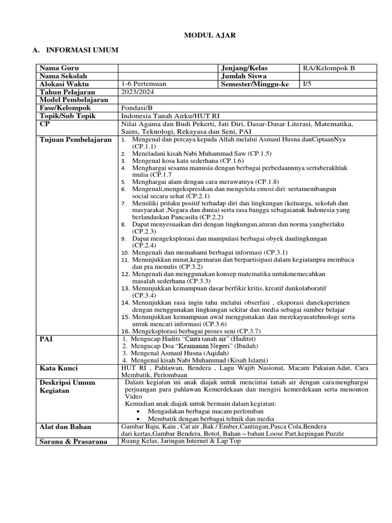 Modul Ajar Hut Ri | PDF