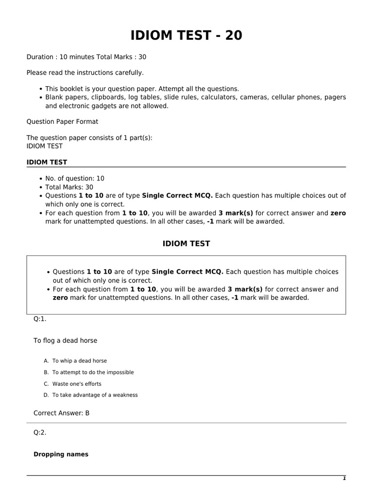 Idioms - 2 | PDF | Multiple Choice