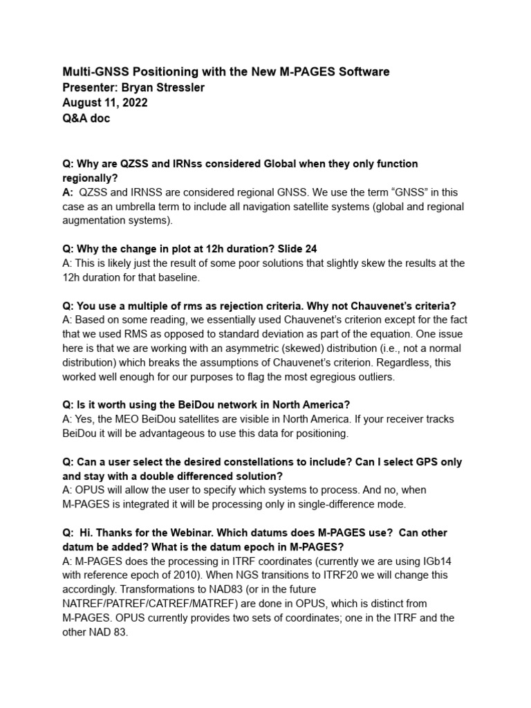 Q&A Doc Multi GNSS Positioning With New M PAGES Software | PDF ...