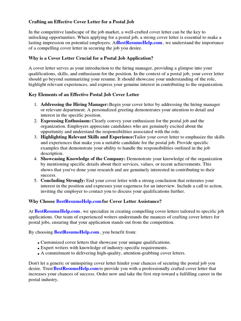 Crafting Your Postal Job Cover Letter | PDF | United States Postal ...