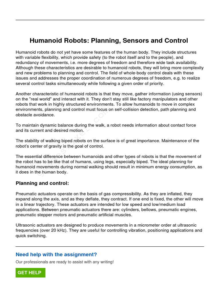 Humanoid Robots Characteristics | PDF | Actuator | Mechanical Engineering