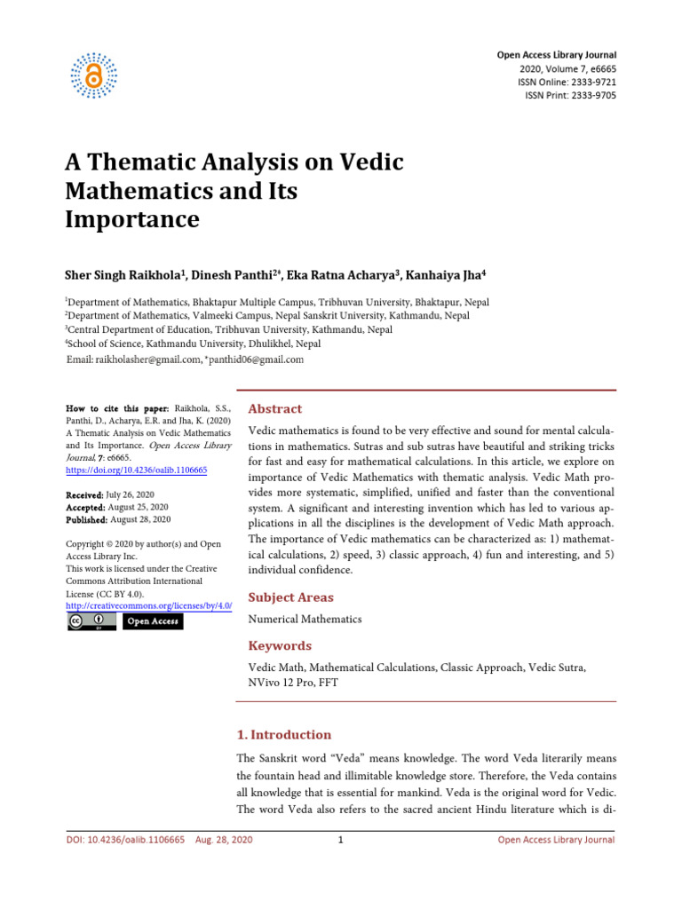 A Thematic Analysis On Vedic Mathematics and Its I | PDF | Mathematics ...