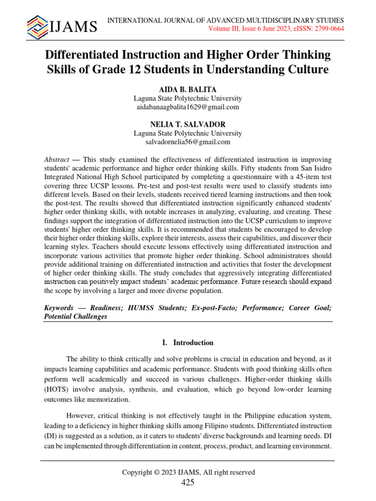 DIfferentiated and Hots | PDF | Differentiated Instruction | Learning