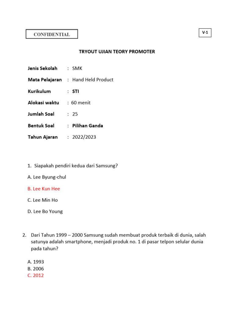 Tryout - UJIAN TEORY PROMOTER | PDF