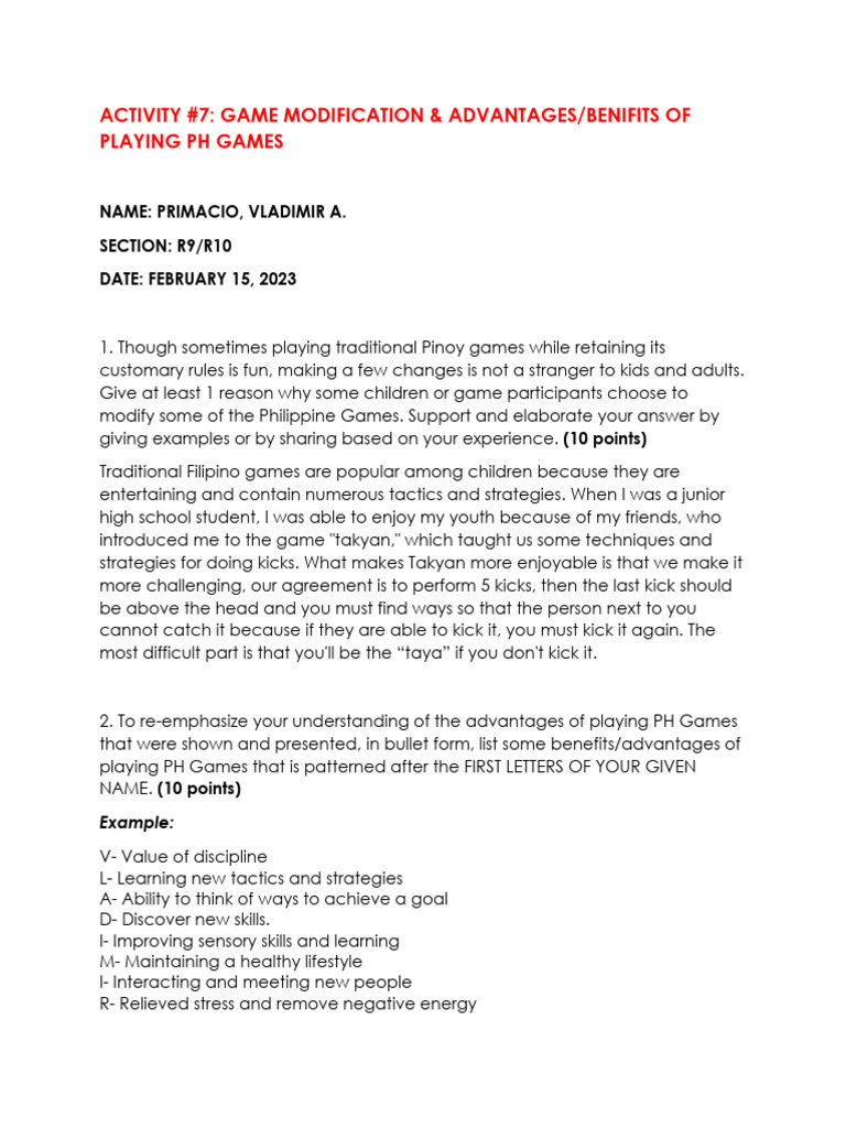 PE206 ACTIVITY7 Primacio | PDF | Sports & Recreation