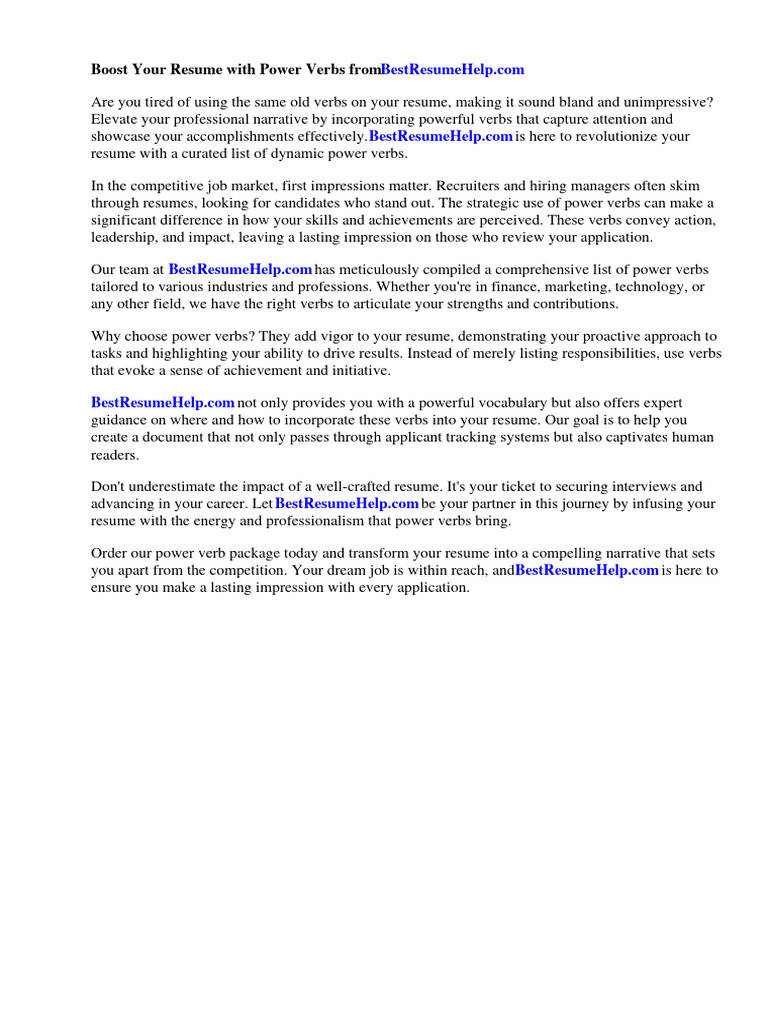 Power Verbs for Resume | PDF | Résumé | Word