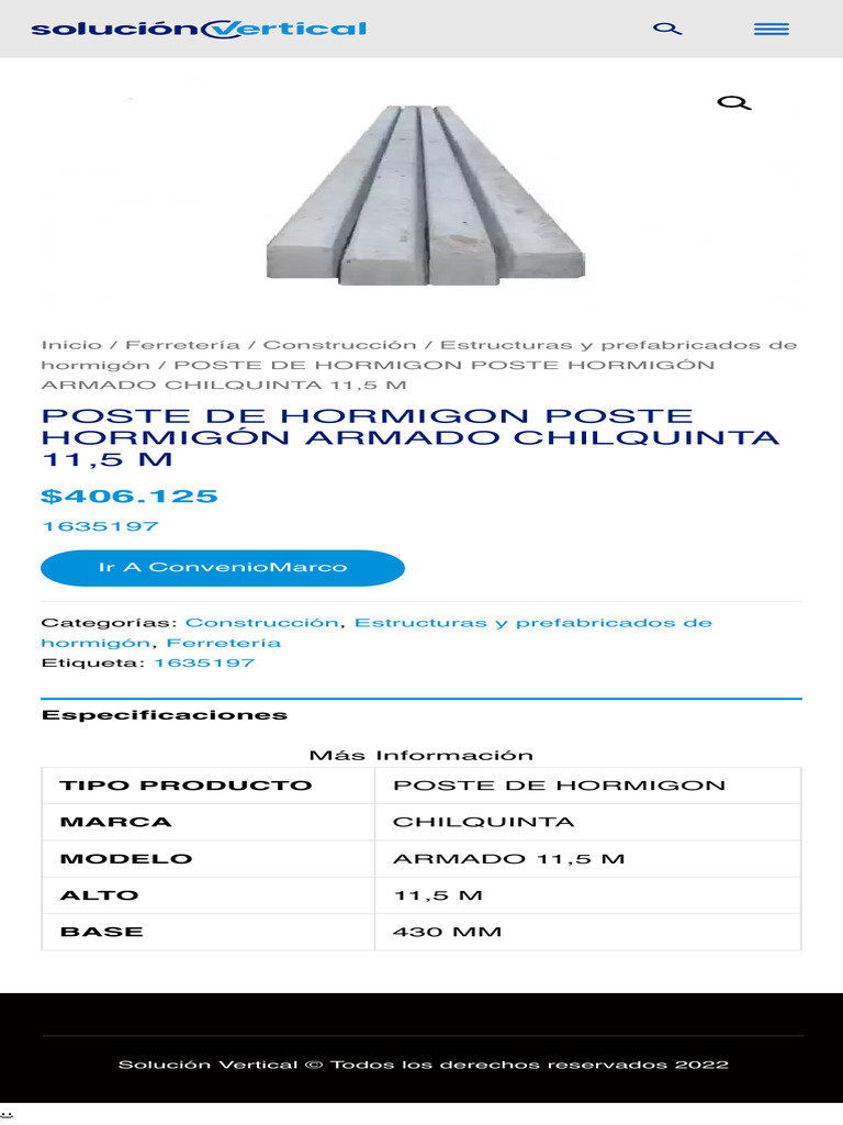 POSTE DE HORMIGON POSTE HORMIGÓN ARMADO CHILQUINTA 11,5 M – Solución ...