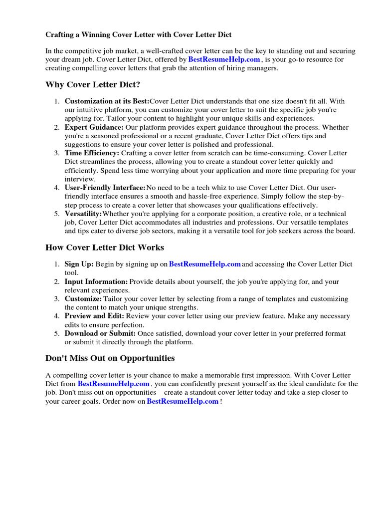 Cover Letter Dictionary | PDF | Résumé | Employment