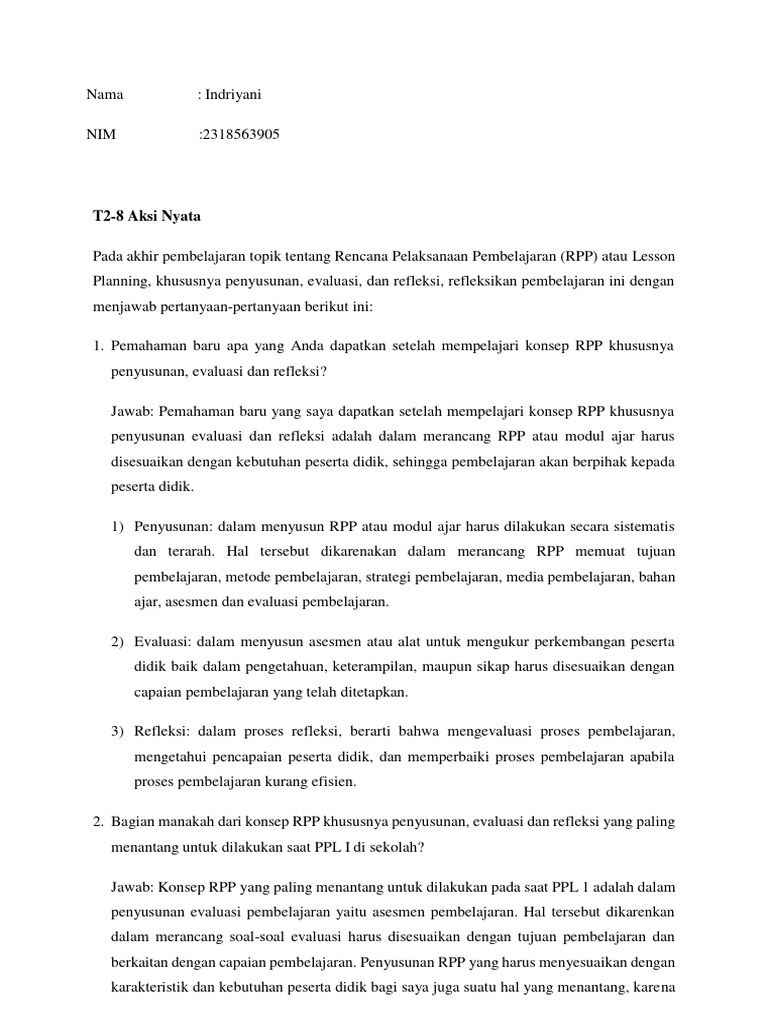 Refleksi dan Tantangan RPP | PDF | Karier & Perkembangan | Seni