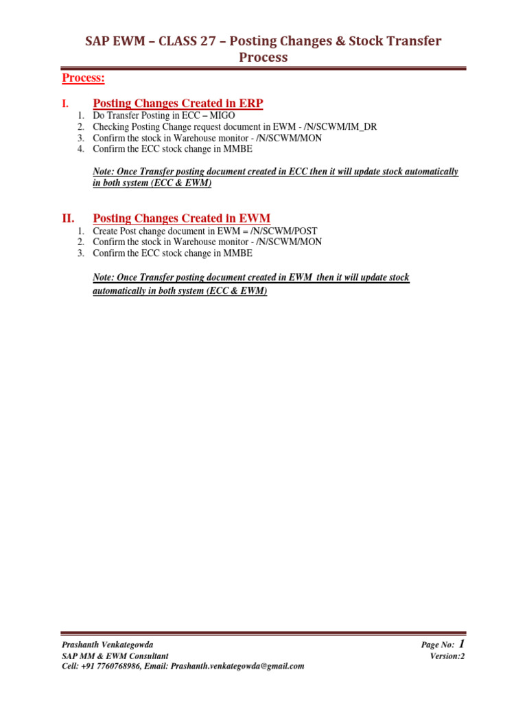 EWM CLASS 27 - Posting Changes - Stock Transfer Process | PDF | Supply Chain Management | Logistics