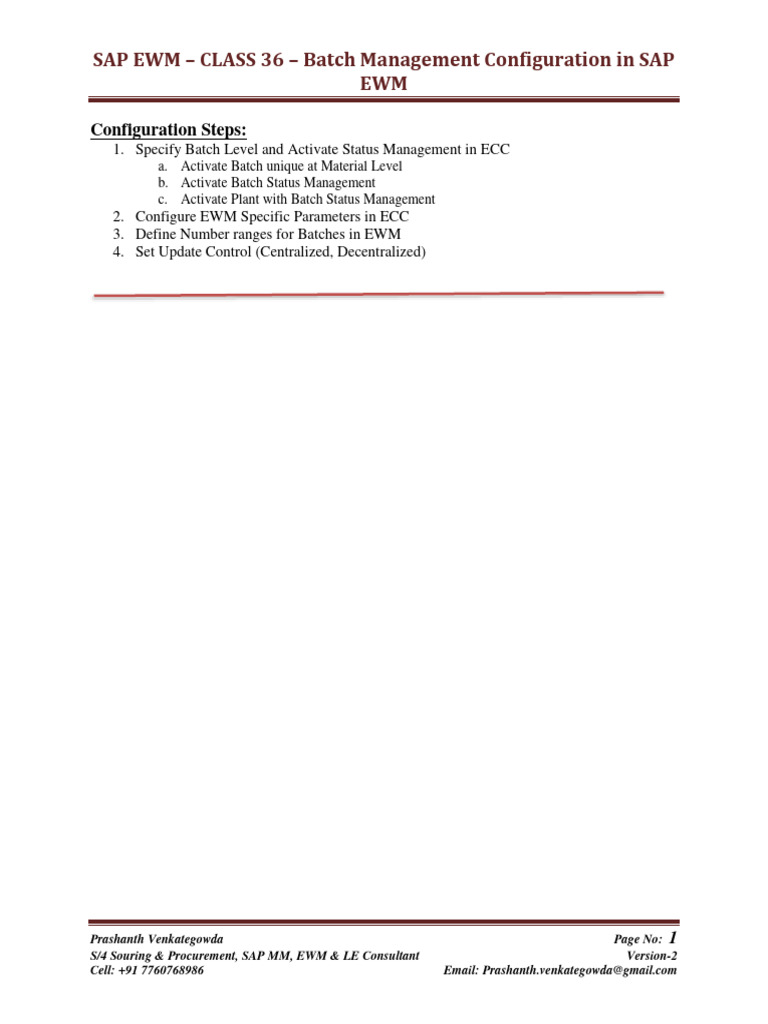 EWM CLASS 36 - Batch Management Configuration in SAP EWM | PDF | Computing