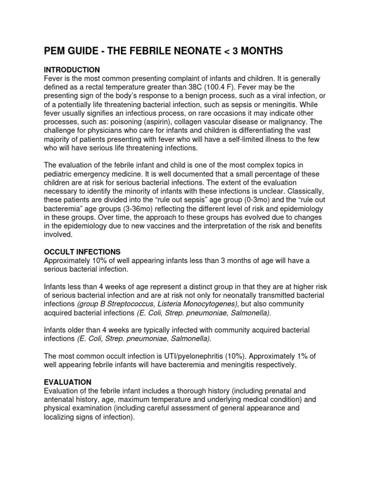 Febrile Neonate Evaluation Guide | PDF