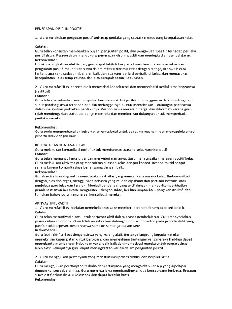 Contoh Catatan Dan Rekkomendasi Observasi Di PMM | PDF | Karier ...