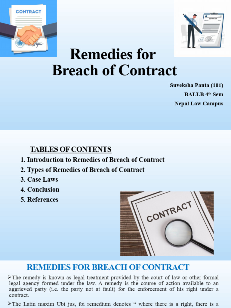 Contract Law-I Presentation | PDF | Damages | Legal Remedy