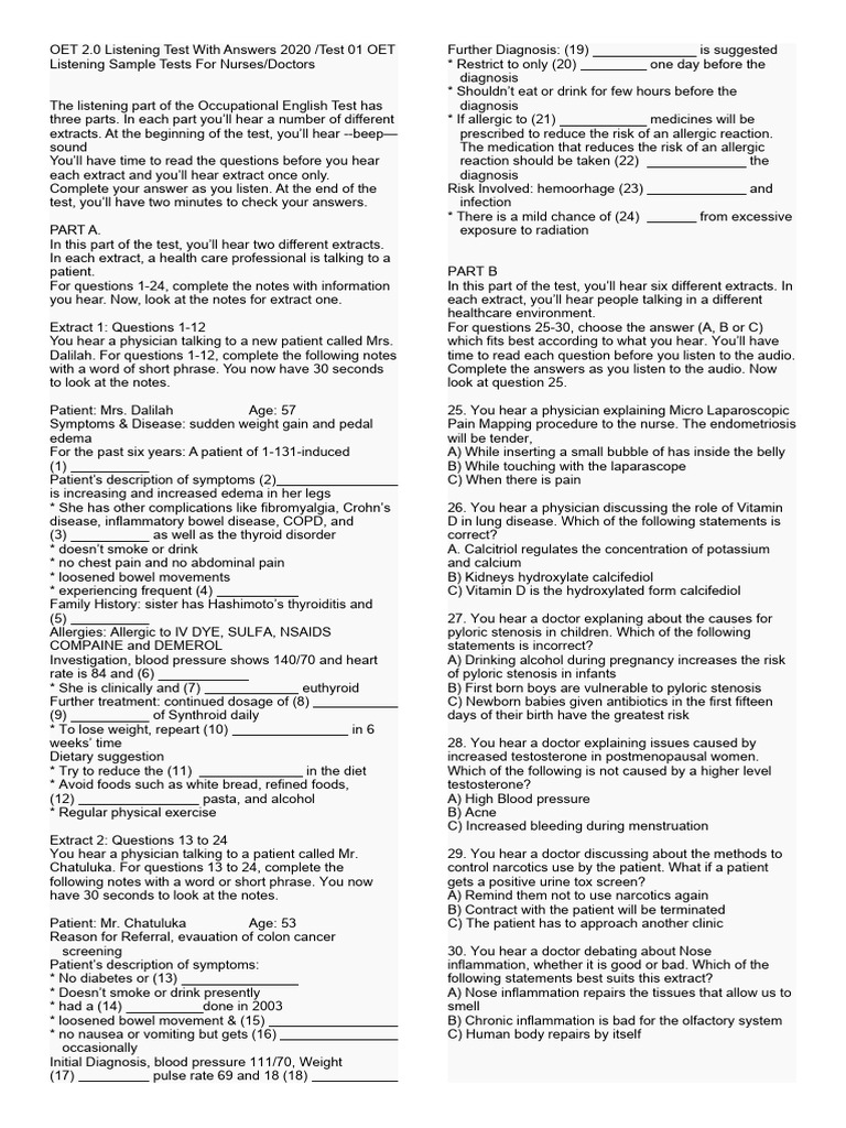 OET 2.0 Listening Test With Answers 2020 Test 01 OET Listening Sample ...