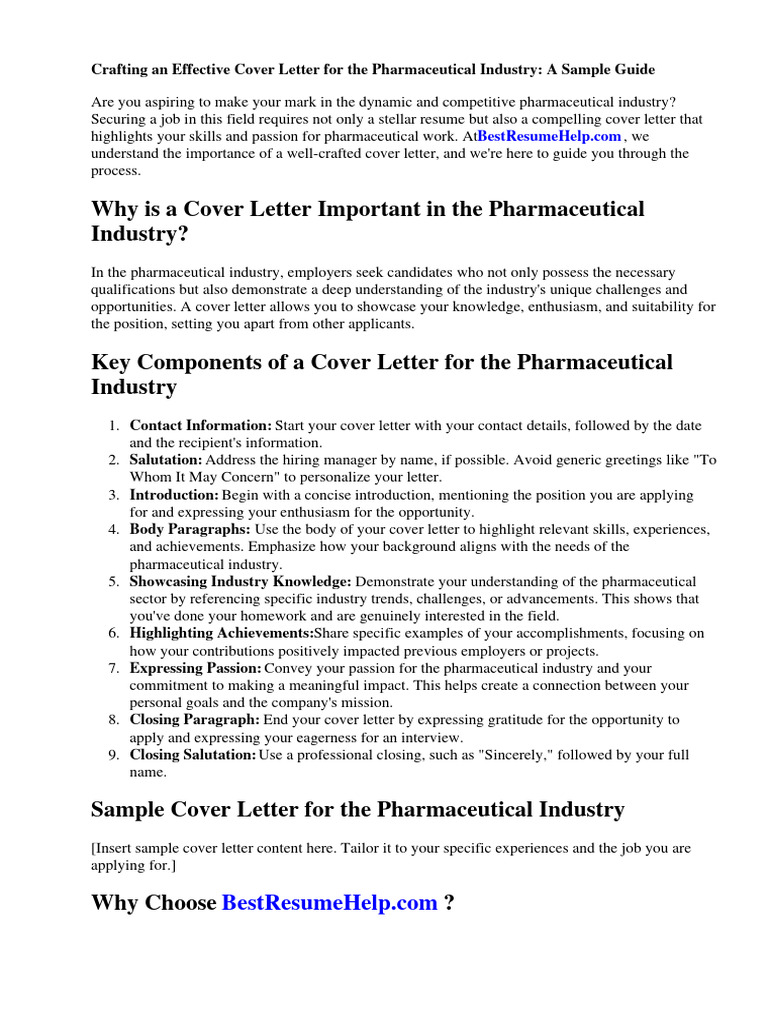 Cover Letter Pharmaceutical Industry Sample | PDF | Résumé | Knowledge