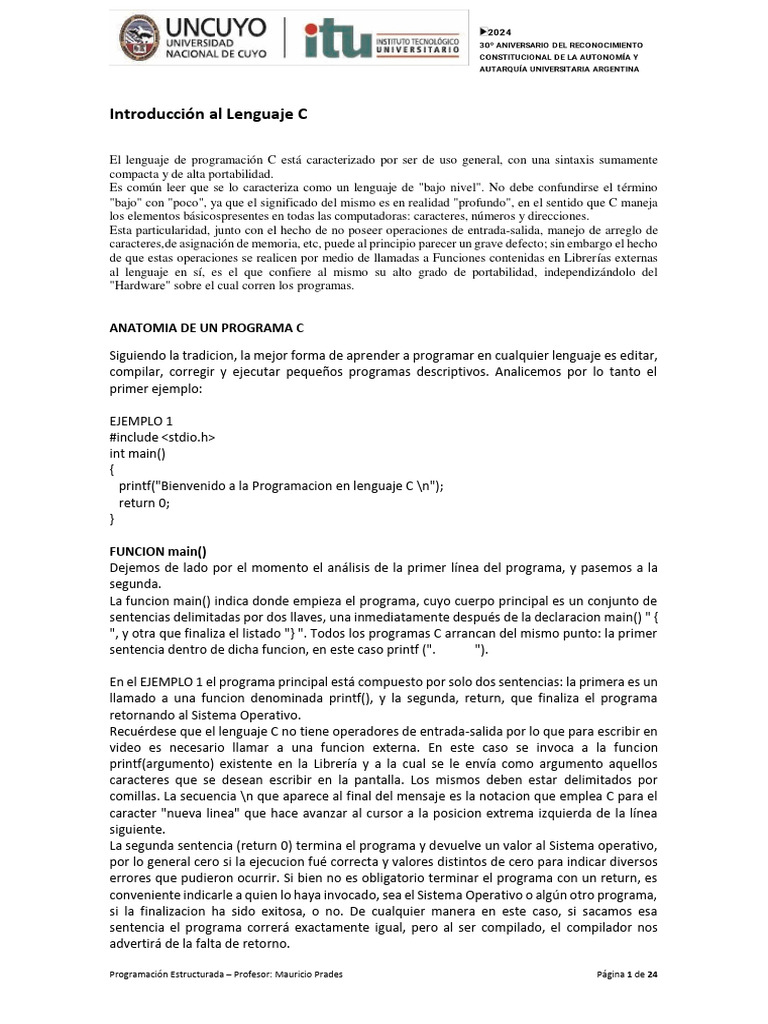 Introduccion Al Lenguaje C | PDF | Lenguaje de programación | Variable ... Introduccion Al Lenguaje C | PDF | Lenguaje de programación | Variable ...
