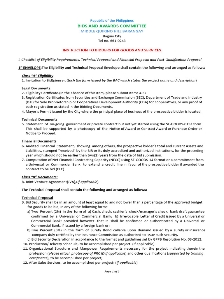 BID INSTRUCTION FORM Goods2 | PDF | Specification (Technical Standard) | Joint Venture