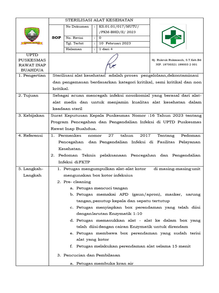 SOP - Sterilisasi Alat Kesehatan | PDF | Sains & Matematika