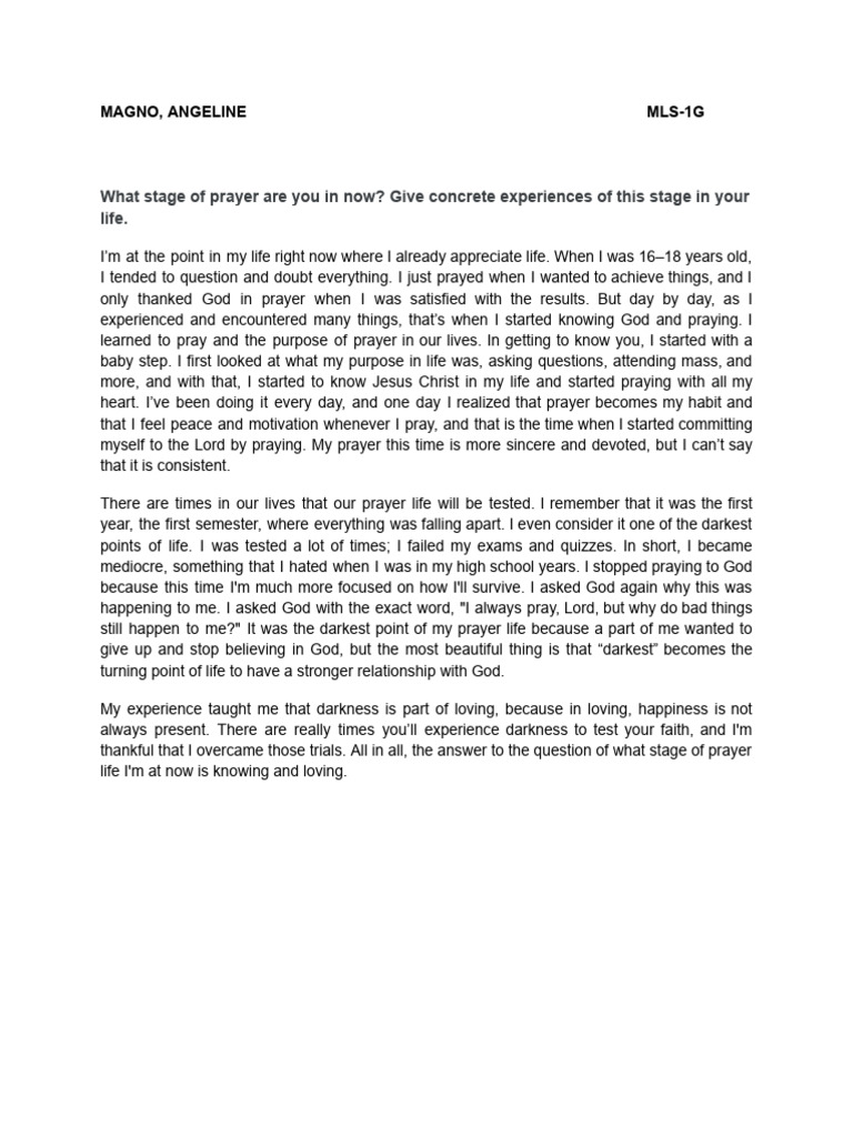 Stages of Prayer: A Personal Journey | PDF | Self-Improvement | Wellness