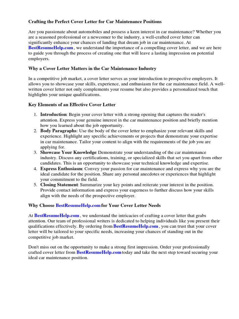 Cover Letter Tips for Car Maintenance Jobs | PDF | Résumé | Experience