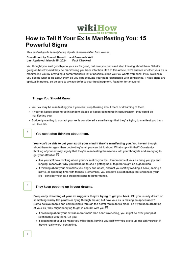15 Signs Your Ex Is Manifesting You (& What To Do About It) | PDF | Intuition | Feeling
