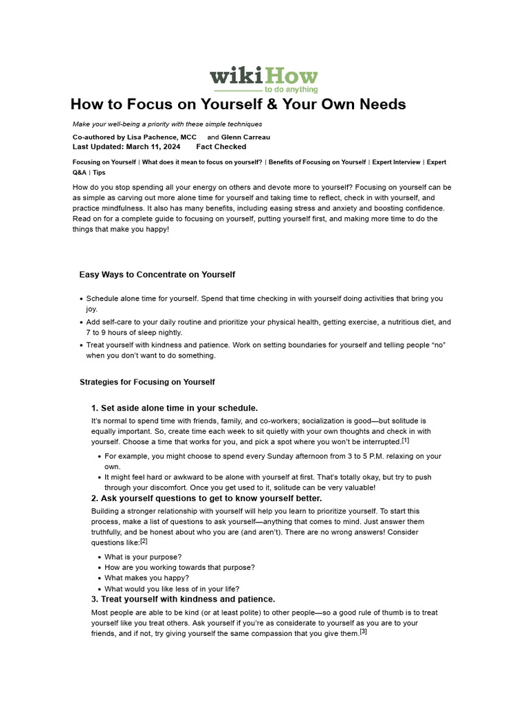 Focus on Yourself: A Guide to Self-Care | PDF | Goal | Meditation
