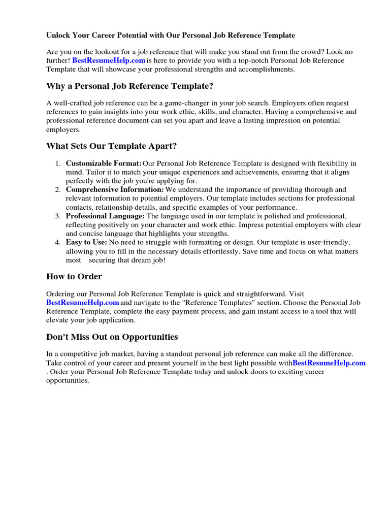 Personal Job Reference Template | PDF | Employment | Résumé