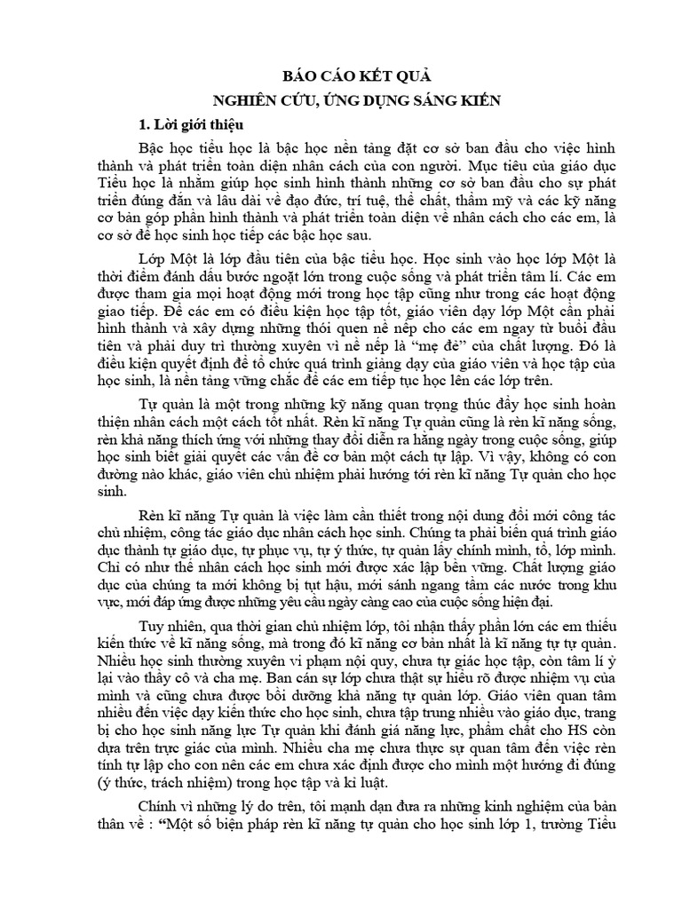 Skkn Nâng Cao Năng Lực Tự Quản 1 | PDF