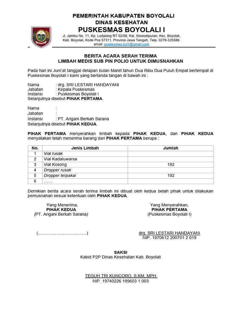 BAST Serah Terima Dan Pemusnahan Limbah Sub PIN OK | PDF