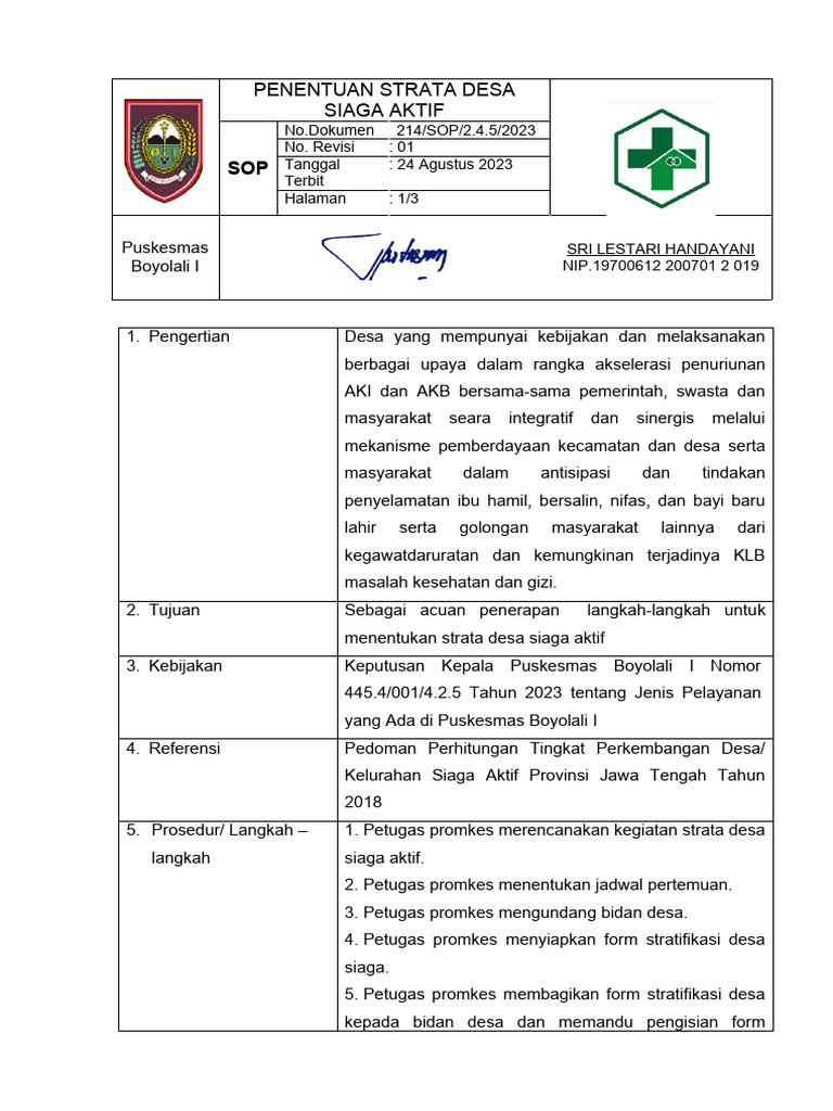 SOP Strata Desa Siaga Aktif | PDF