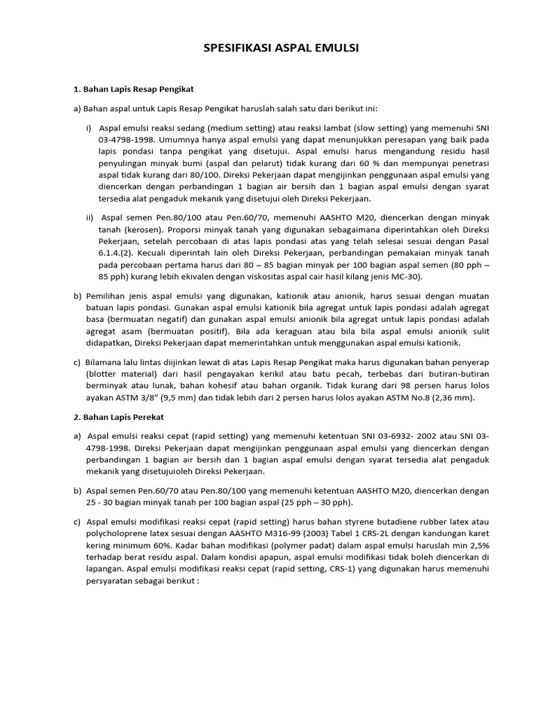 Spesifikasi Aspal Emulsi | PDF