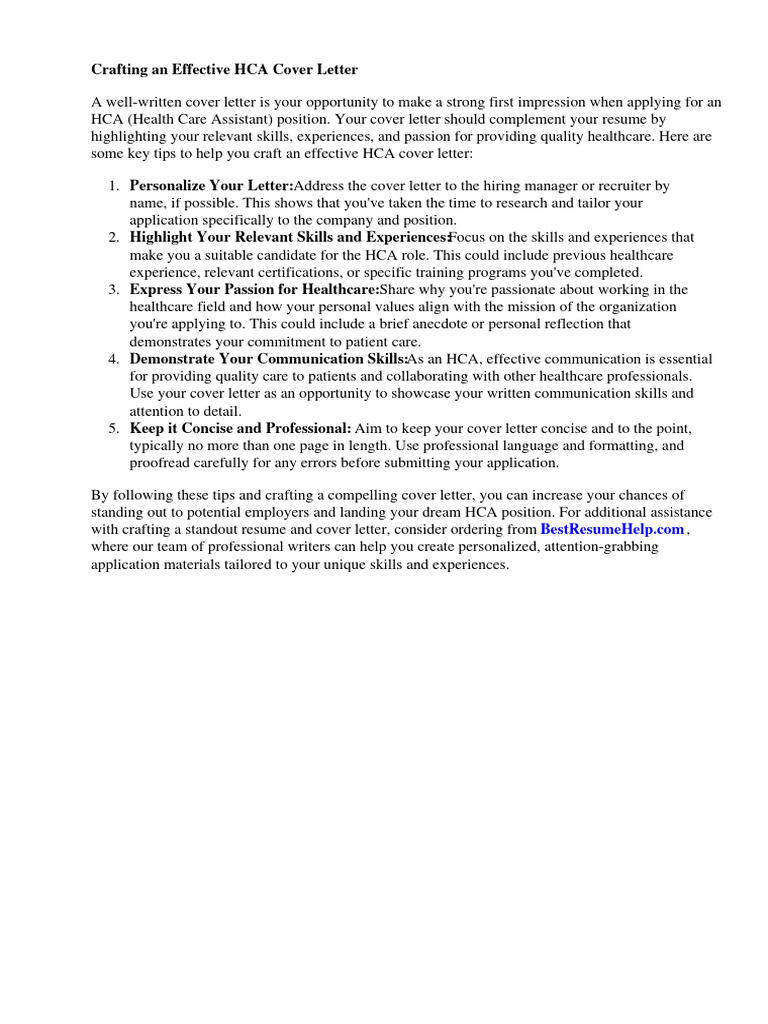 Hca Cover Letter | PDF | Health Care | Résumé