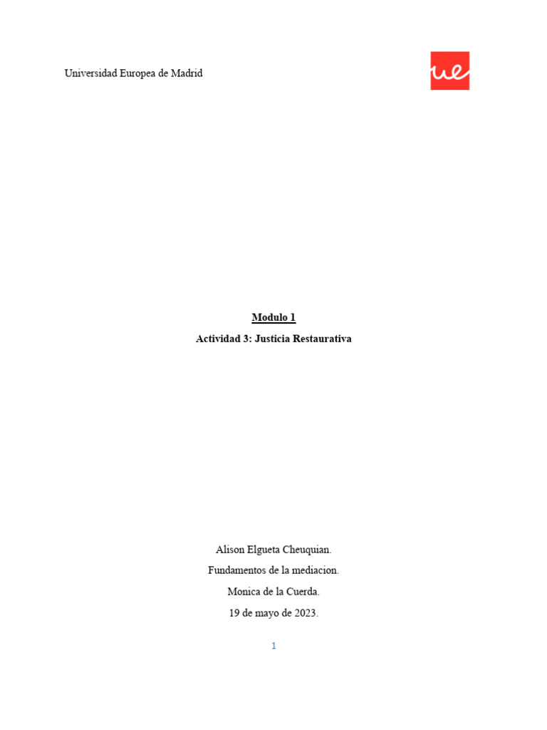 Actividad 3, Modulo1 | PDF | La justicia restaurativa | Mediación