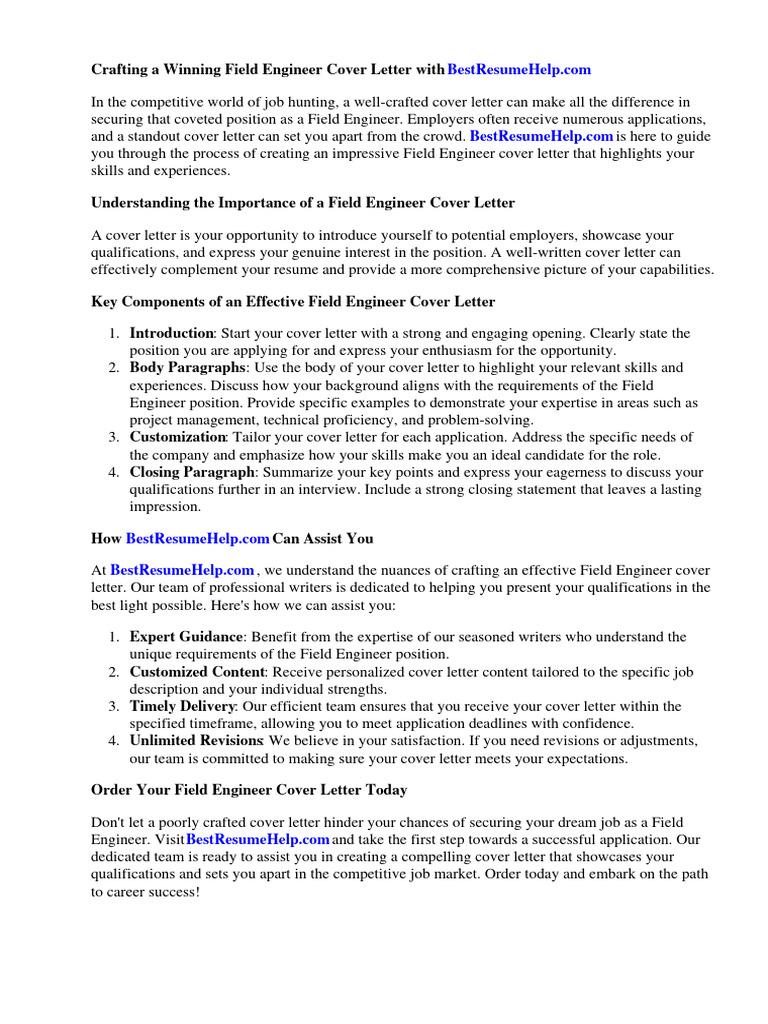 Field Engineer Cover Letter Guide | PDF | Engineer | Résumé