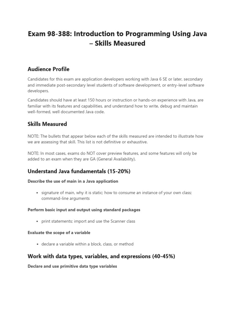 exam-98-388-introduction-to-programming-using-java-skills-measured ... exam-98-388-introduction-to-programming-using-java-skills-measured ...