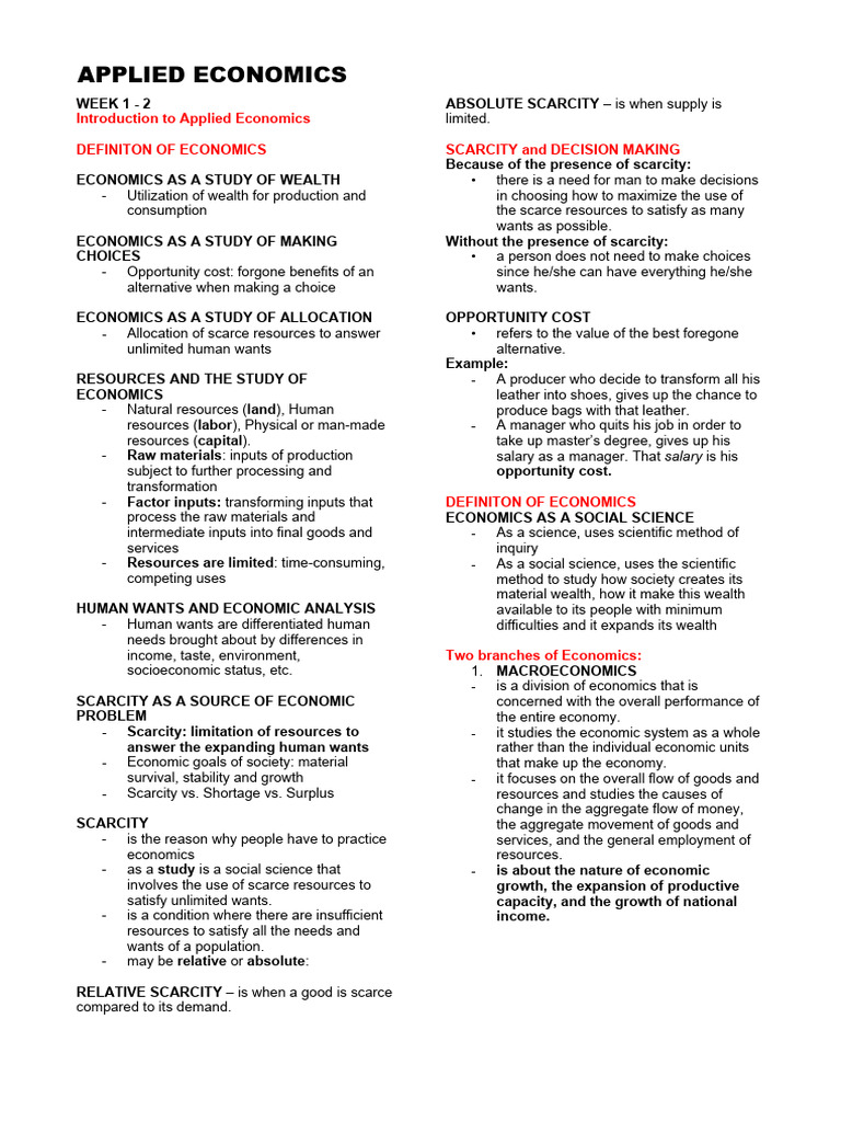 Applied Economics Reviewer | PDF | Economics | Gross Domestic Product
