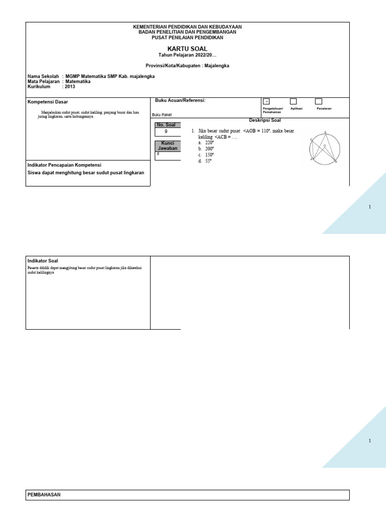 Format Kartu Soal k13 MGMP MTK | PDF